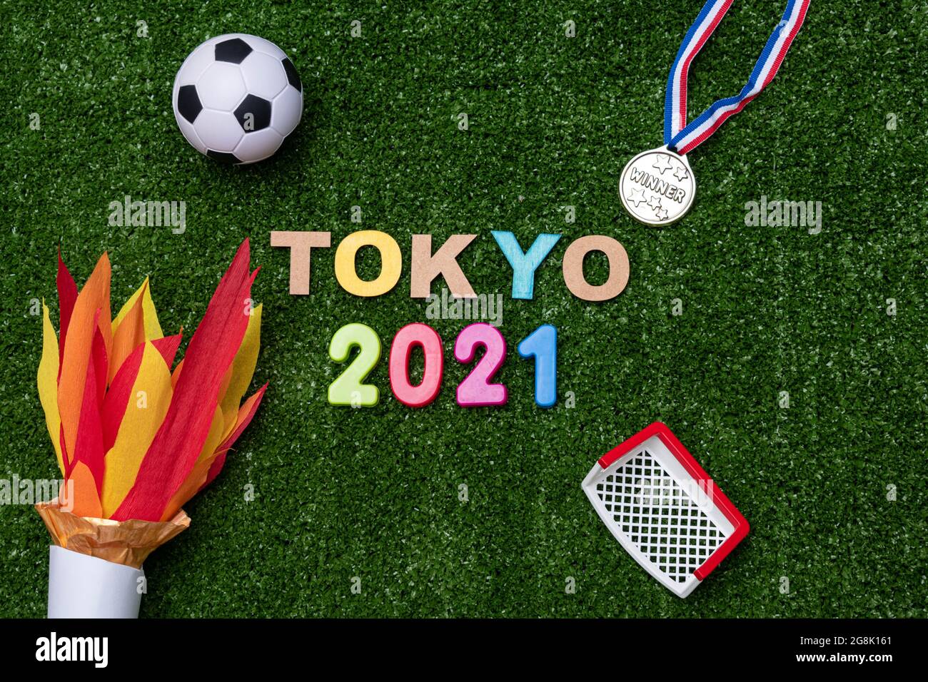 High angle shot of the Olympic football objects - Tokyo Olympic Games ...