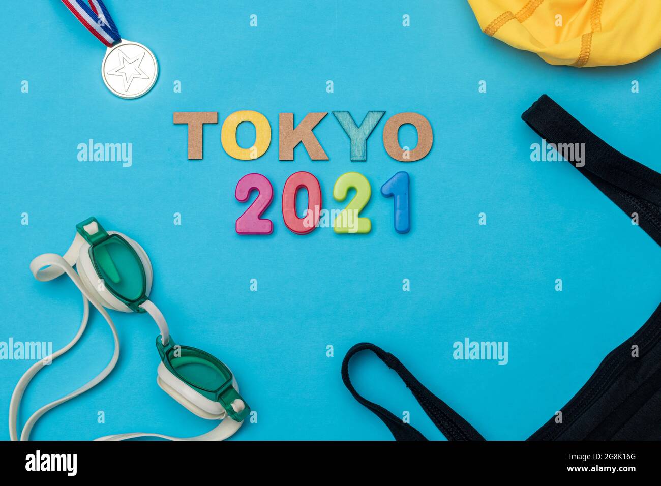High angle shot of the Olympic swimming objects - Tokyo Olympic Games ...