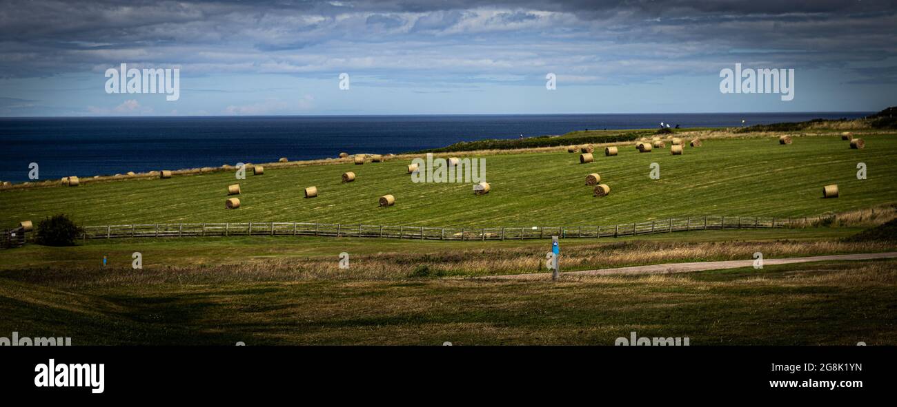 Breathtaking view of the grass-covered hills and meadows on a cloudy ...