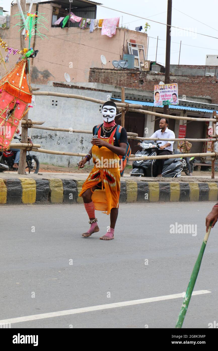 GHAZIABAD, INDIA - JULY 2019: A hindu devotee carrying kanwar on their ...