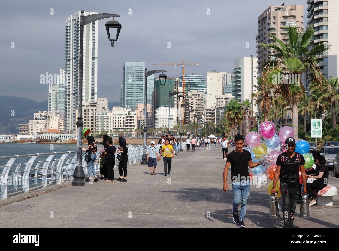 Vendors of coffee and balloons on Beirut Corniche, on Muslim Festivity ...