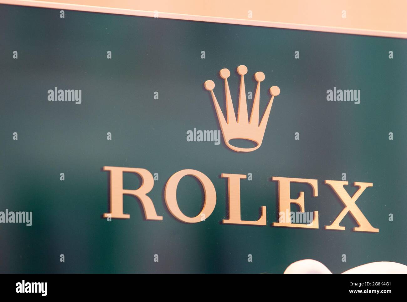 Logo und Schriftzug von Rolex. (Photo by Alexander Pohl/Sipa USA Stock ...