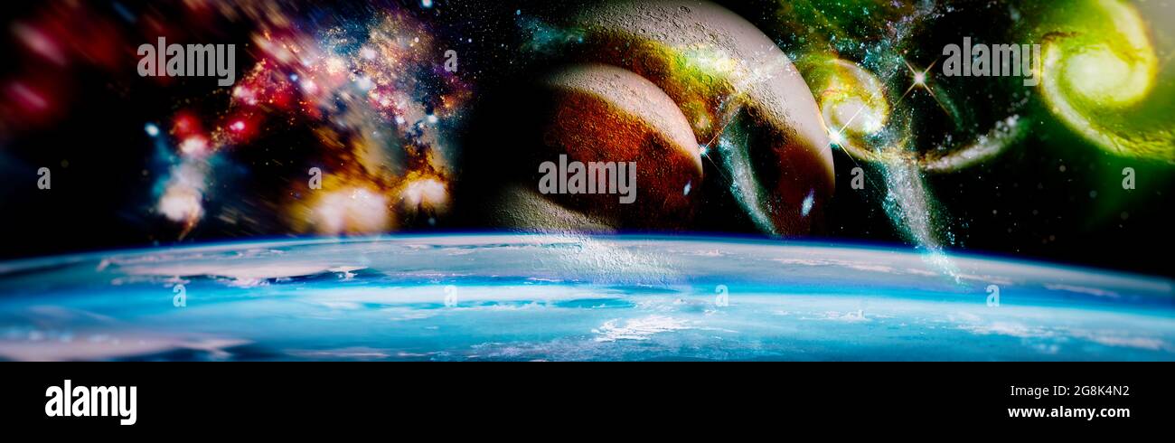 Panorama view universe space shot of milky way galaxy with stars on a ...