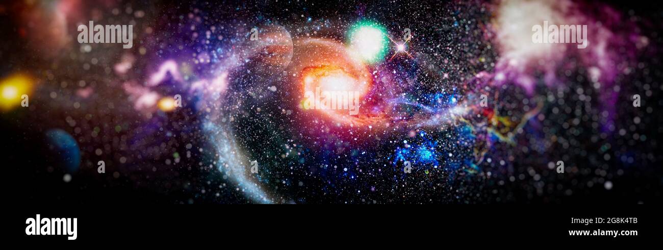 Panoramic looking into deep space. Dark night sky full of stars. The ...