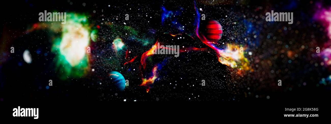 Stars of a planet and galaxy in a free space. Colored nebula and open ...