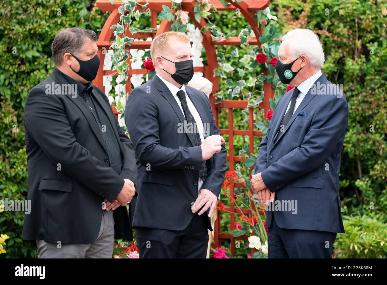 Former Celtic player and manager Neil Lennon (centre) attends the ...