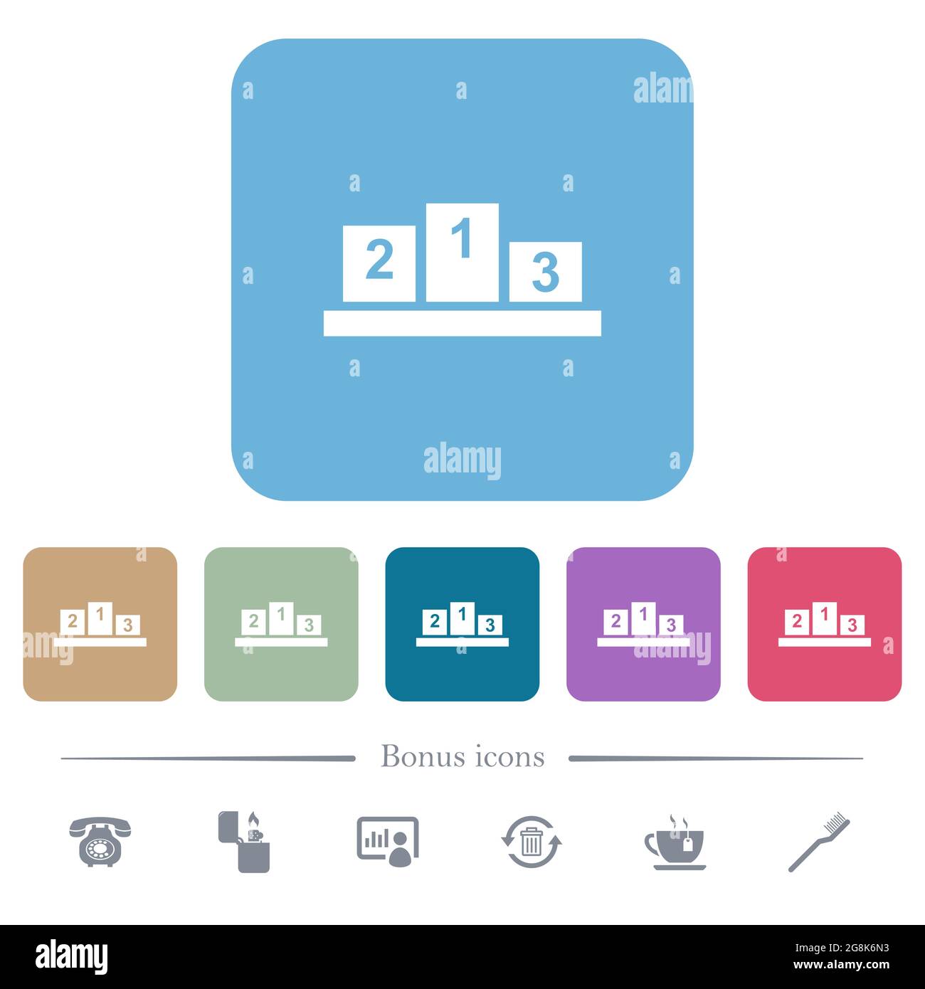 Winners podium with inside numbers white flat icons on color rounded ...