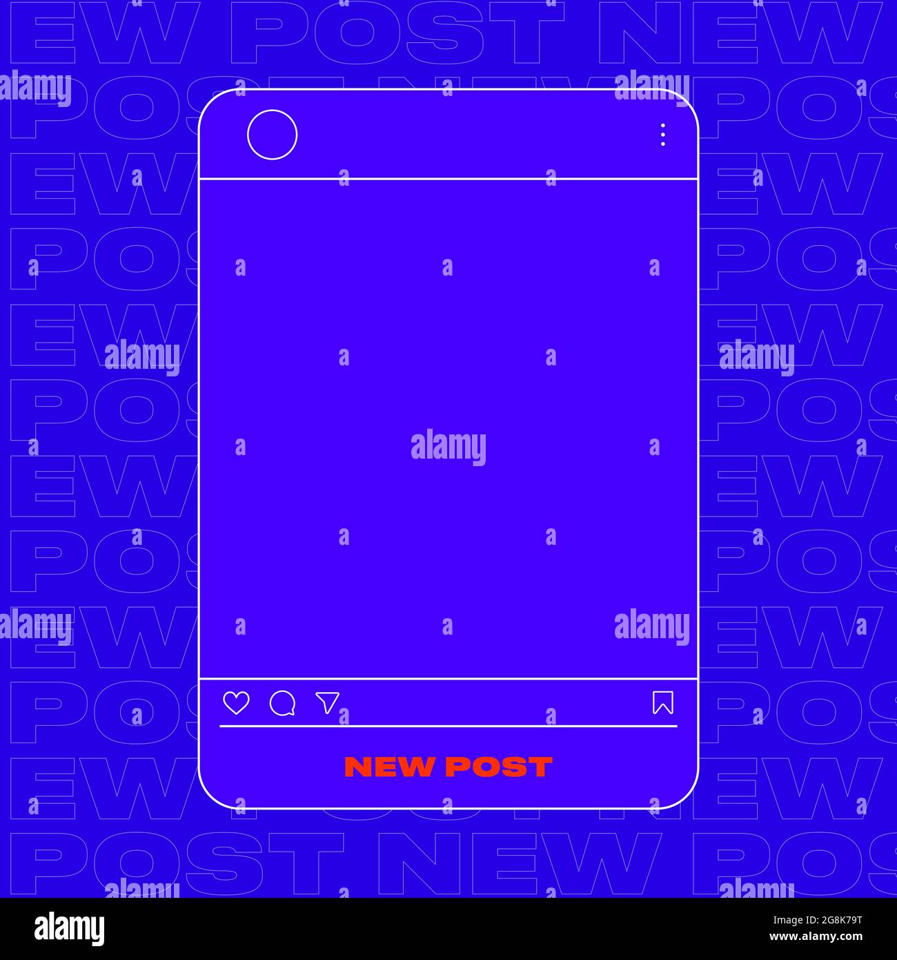 Neon Post Stroke. Bright Blue Interface for New Publication in Social ...