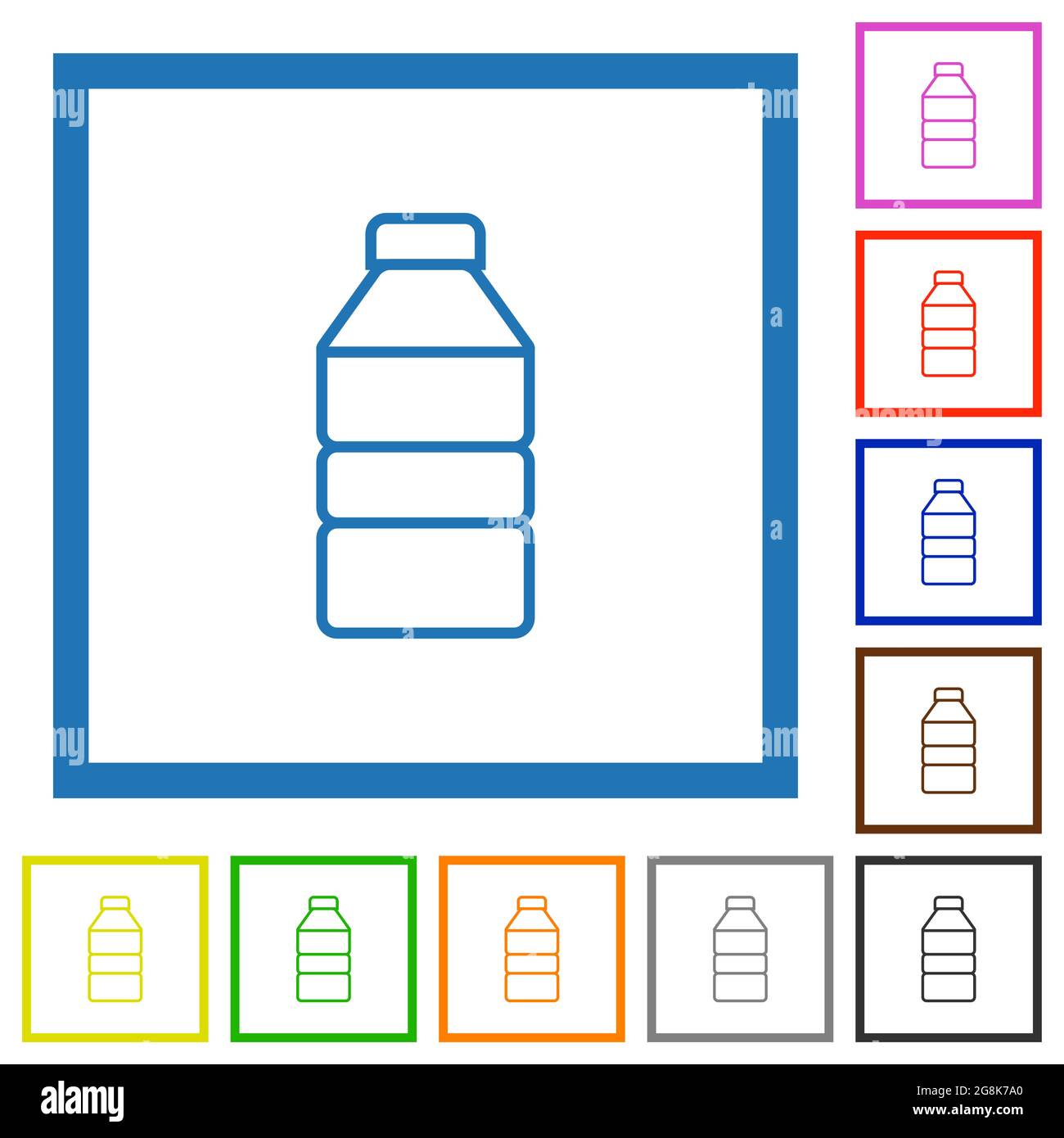 Water bottle outline flat color icons in square frames on white ...