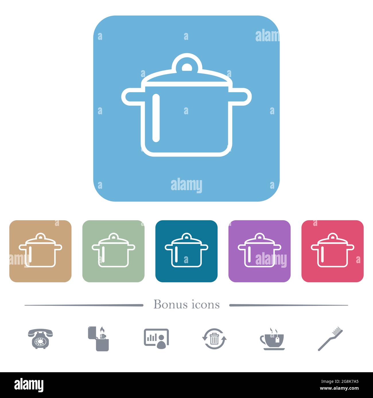 Cooking pot outline white flat icons on color rounded square ...