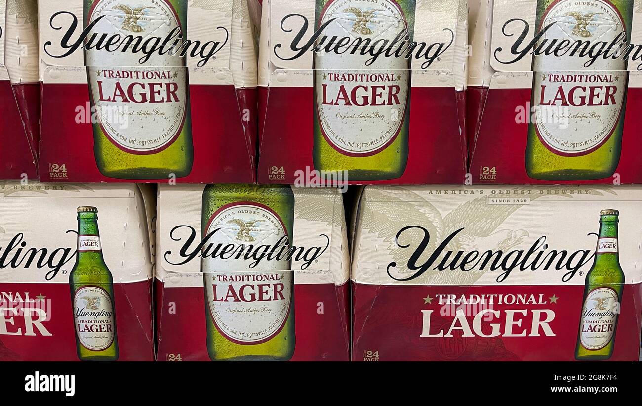 Orlando, FL USA - July 18, 2021: Cases of bottles of Yuengling ...