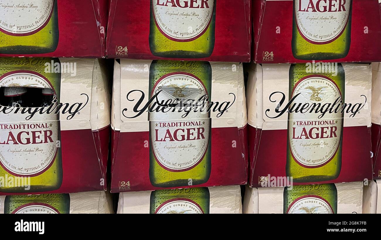 Orlando, FL USA - July 18, 2021: Cases of bottles of Yuengling ...