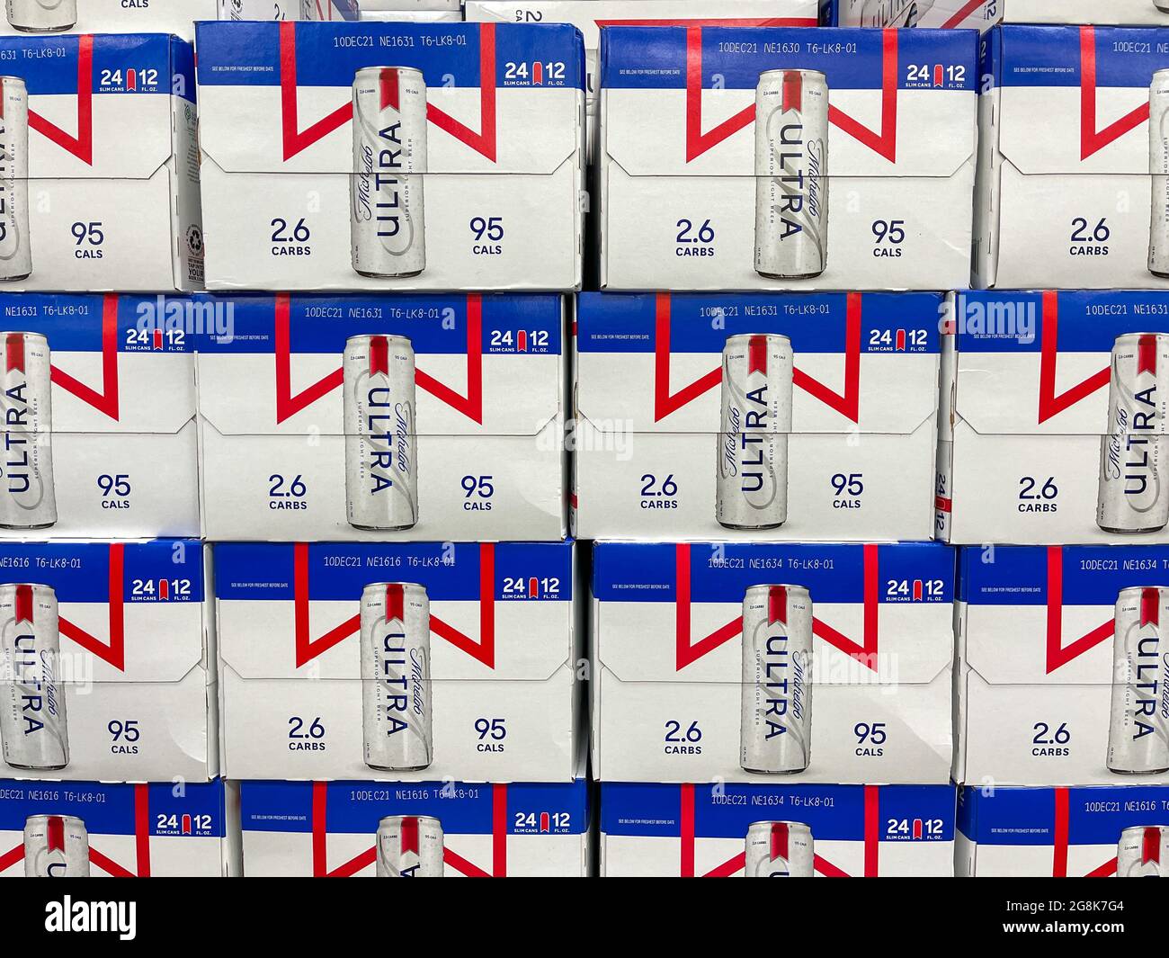 Orlando, FL USA - July 18, 2021: Cases of Michelob Ultra Beer at a Sams ...