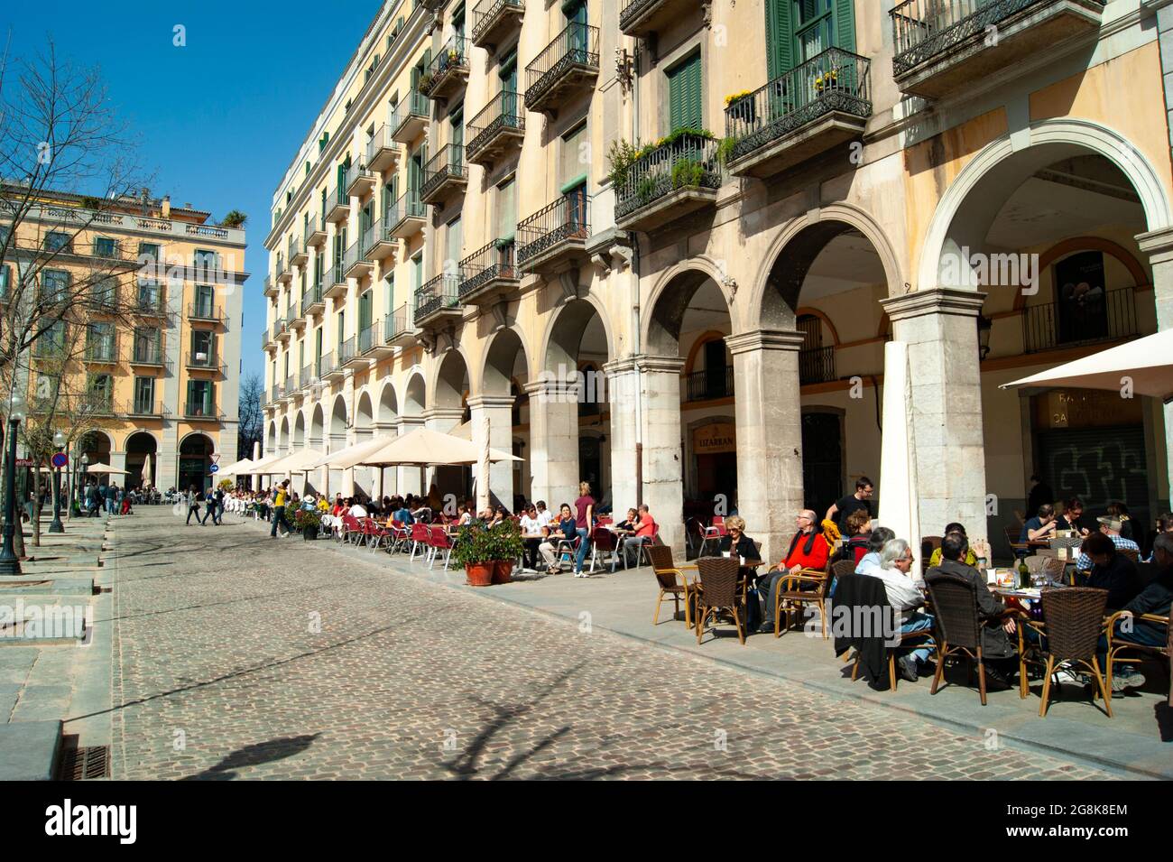 Girona city, Spain Independence Square Elegant arcaded Independence ...
