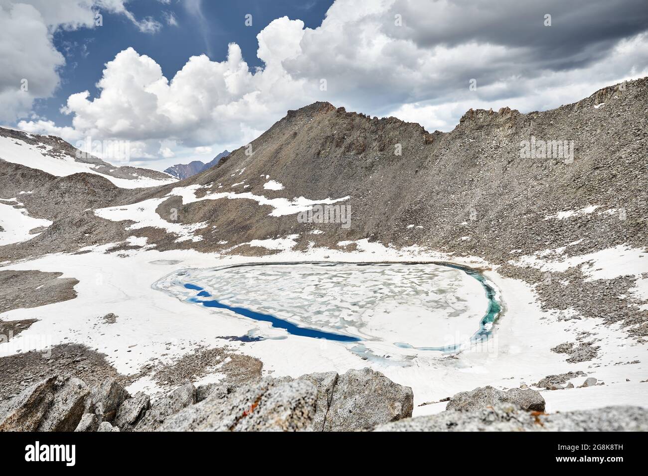 Beautiful scenery of the blue glacier mountain lake with ice pieces ...