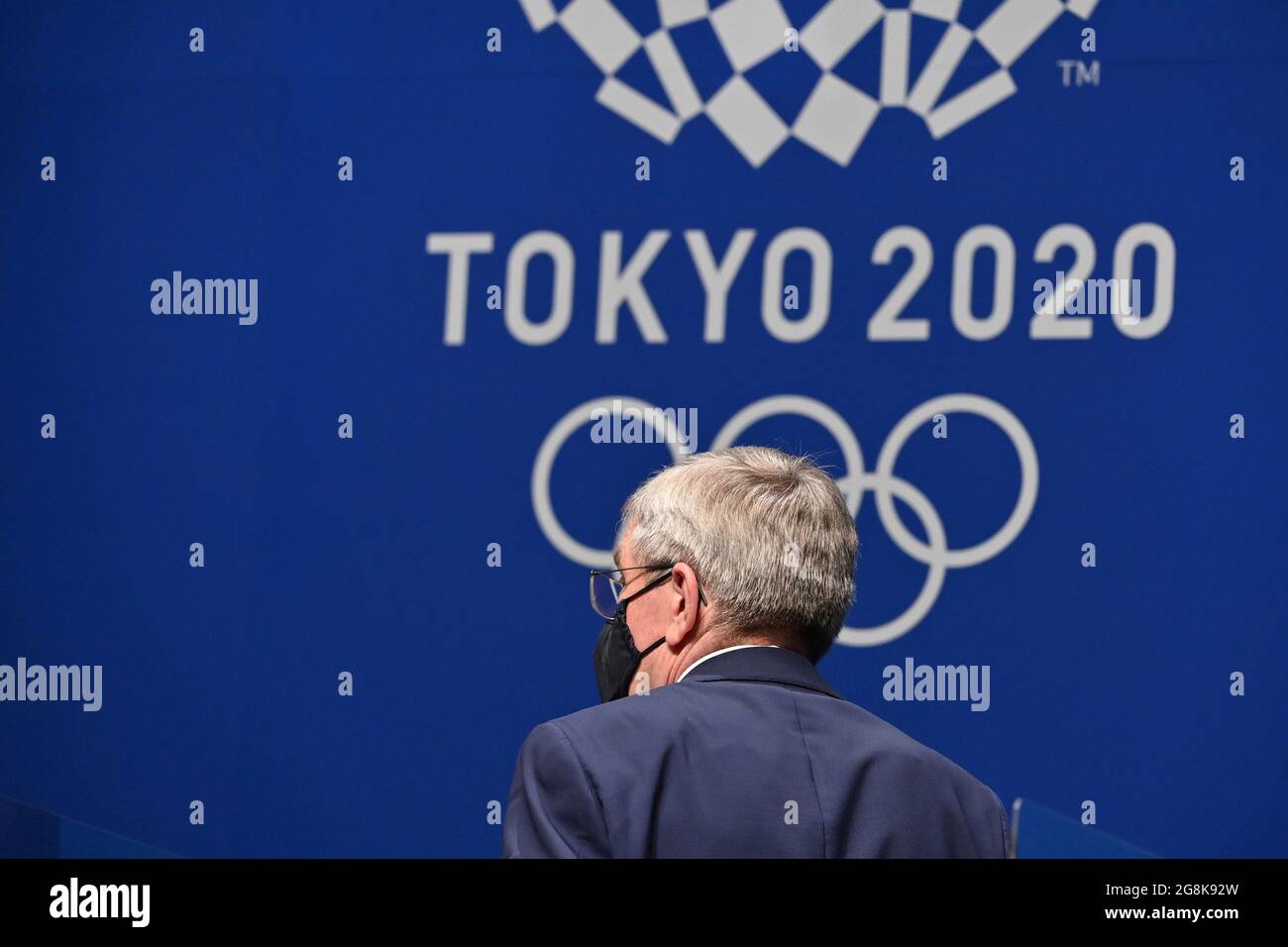 IOC President Dr. Thomas BACH in front of the Tokyo 2020 logo and the ...