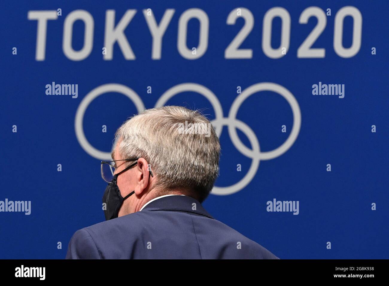 IOC President Dr. Thomas BACH in front of the Tokyo 2020 logo and the ...