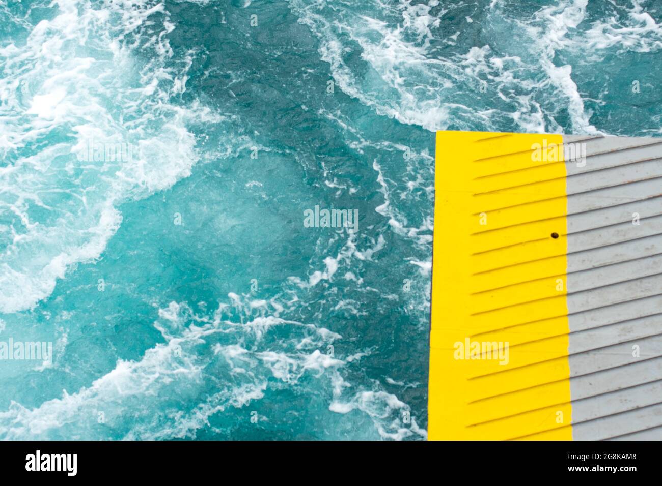 Abstract view, Greek ferry Ramp being lowered as boat prepares to dock ...