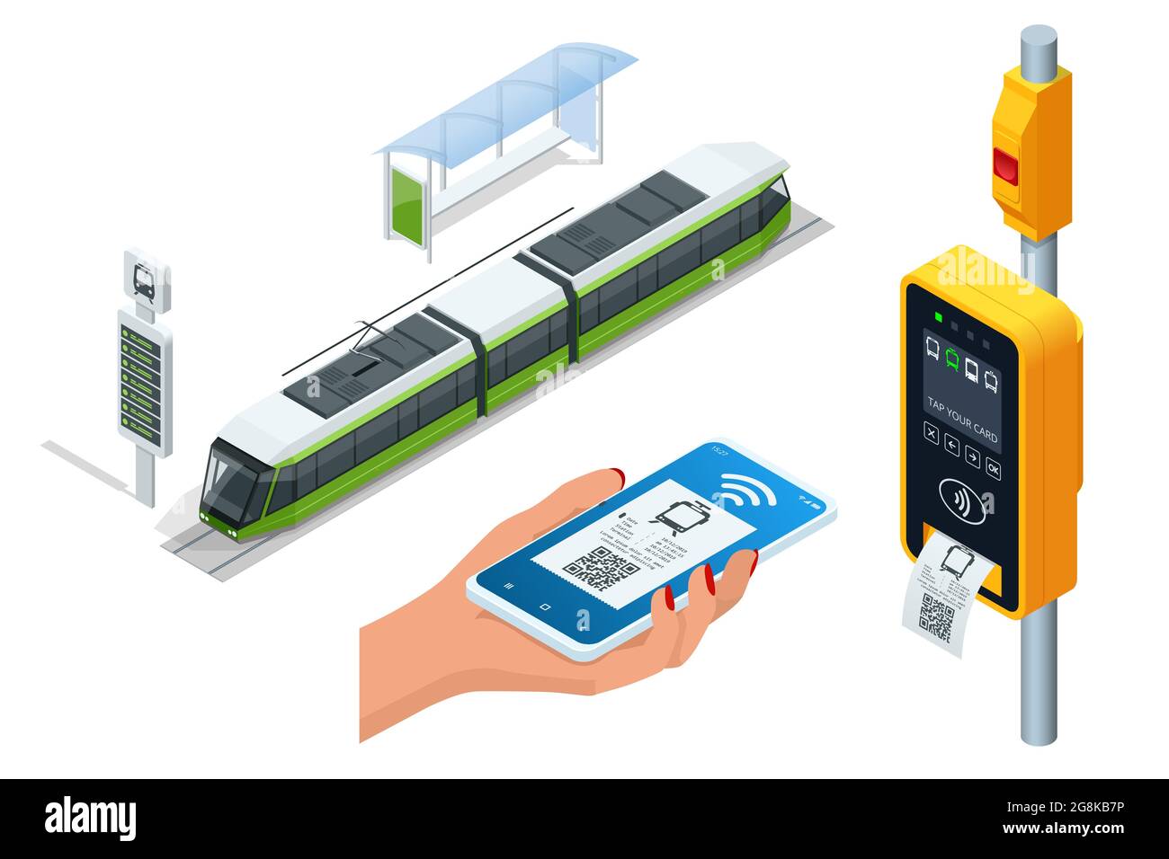 Isometric electronic validator of public transport fare. Contactless ...
