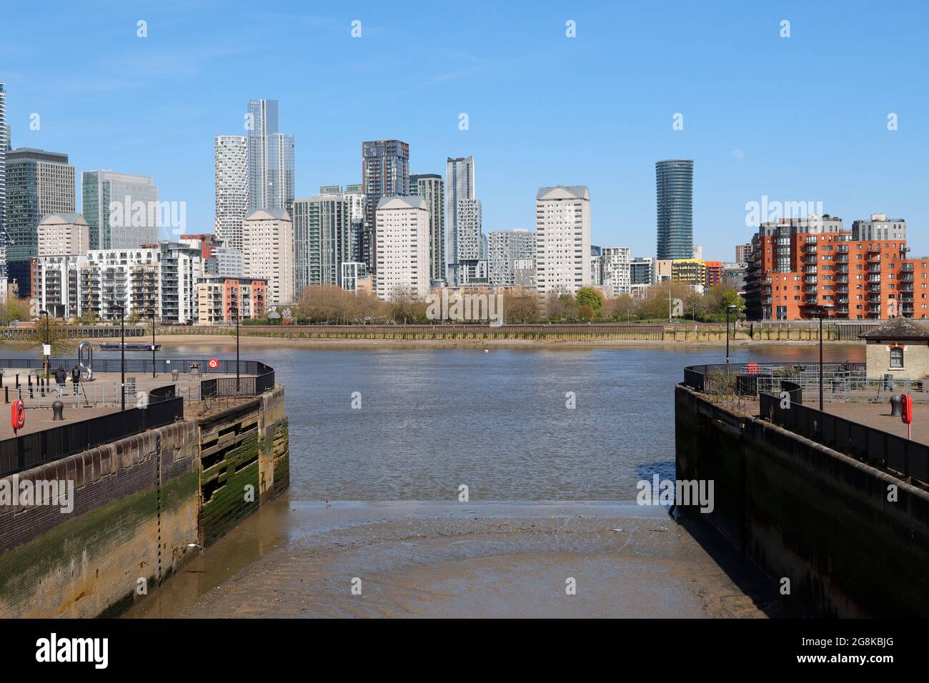 A view of Westferry road from Greenland Dock Rotherhithe London Stock ...