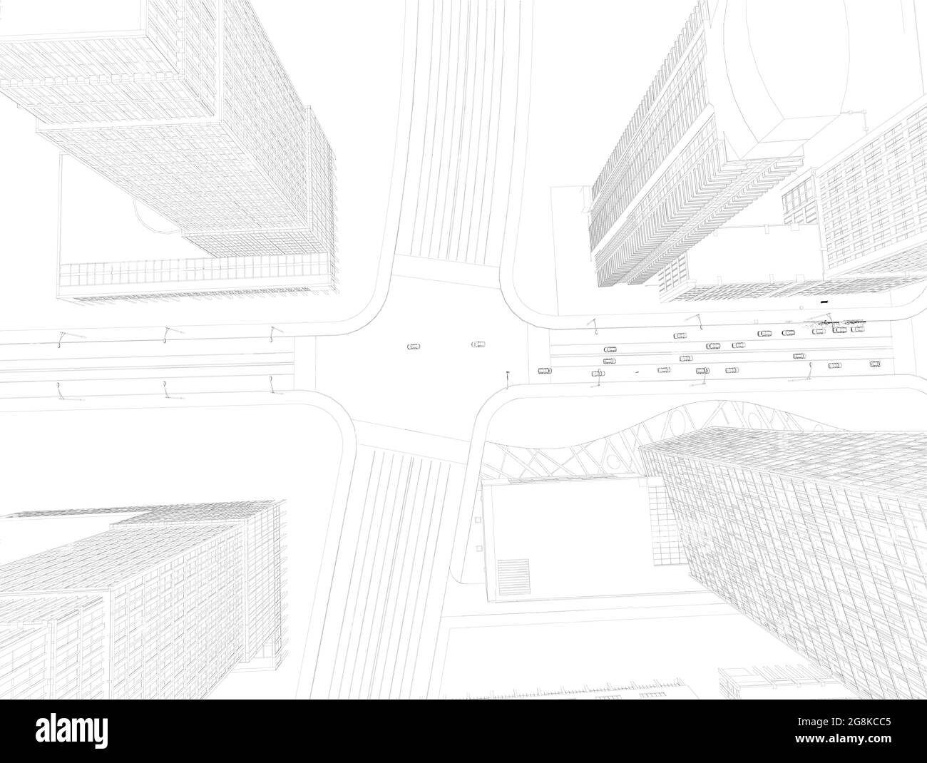 City outline with skyscrapers isolated on white background. View from ...