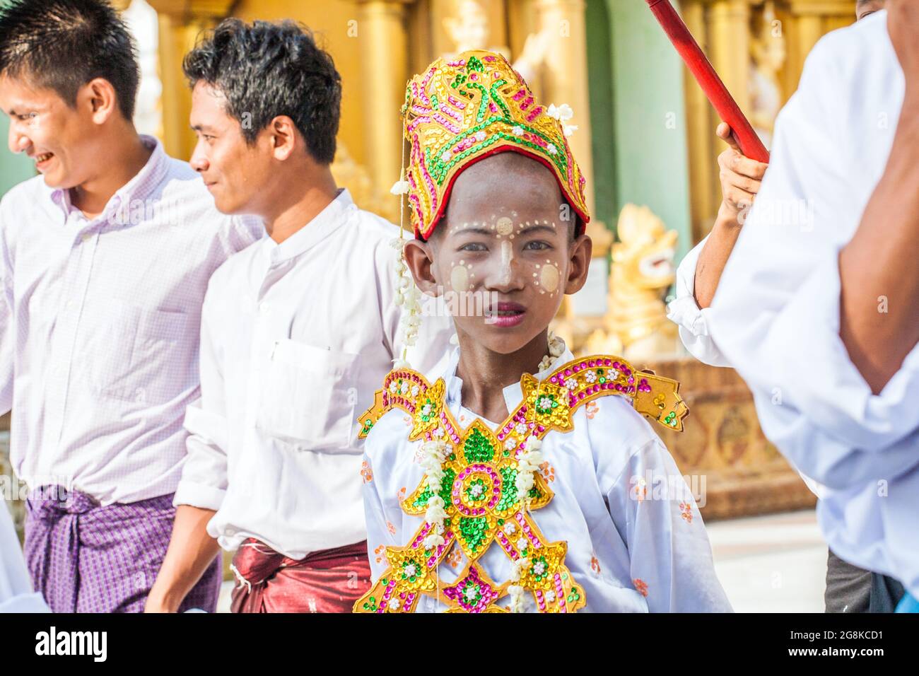 Young Burmese boy at his Shinbyu novice novitiation ceremony at ...