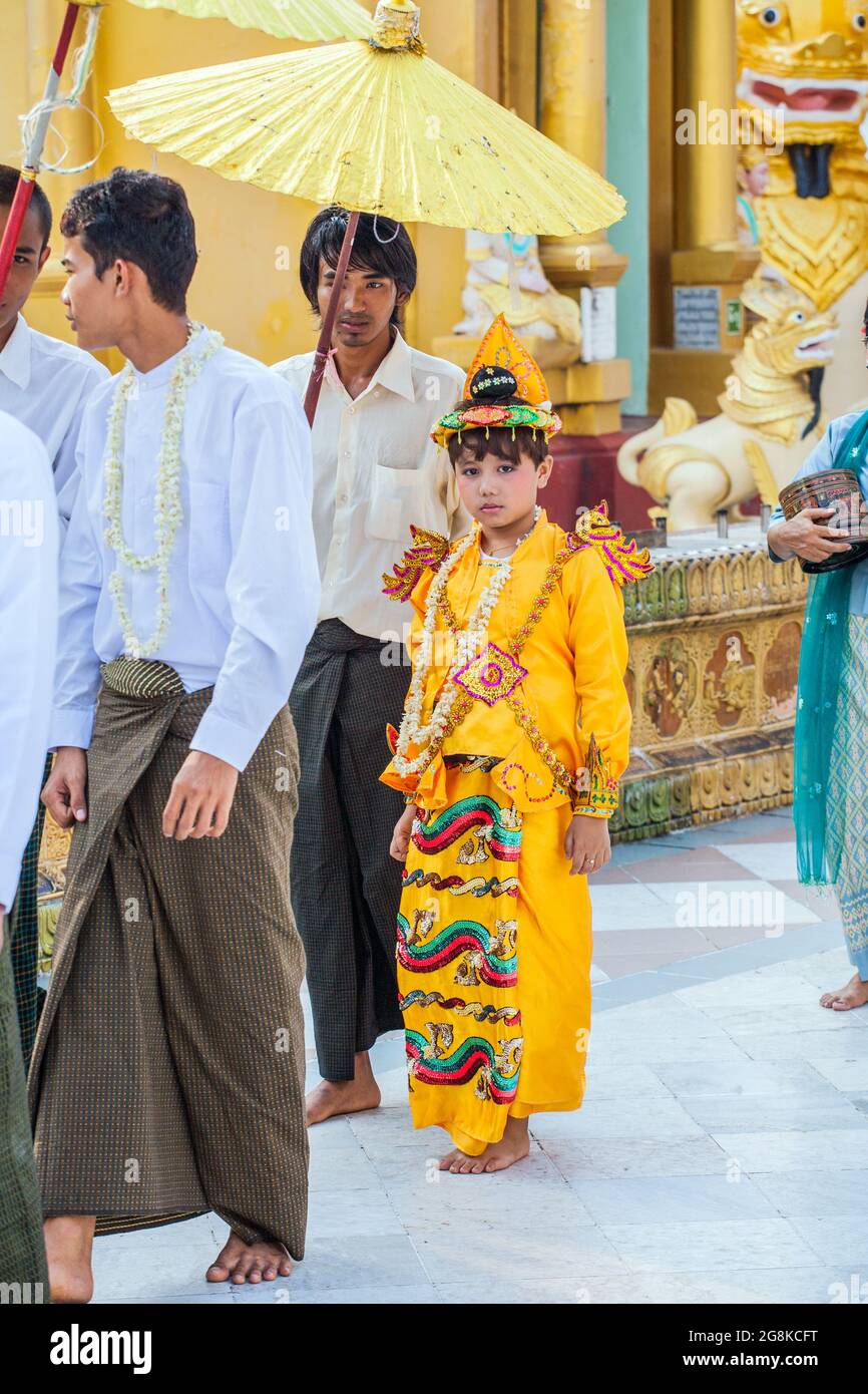 Young Burmese boy at his Shinbyu novice novitiation ceremony at ...