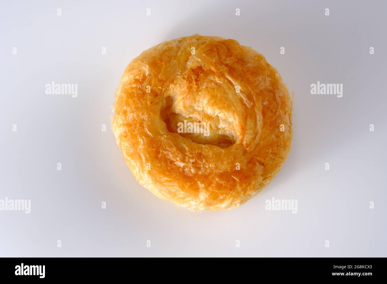 Close up shot of a Turkish pastry boyoz on a white background Stock ...