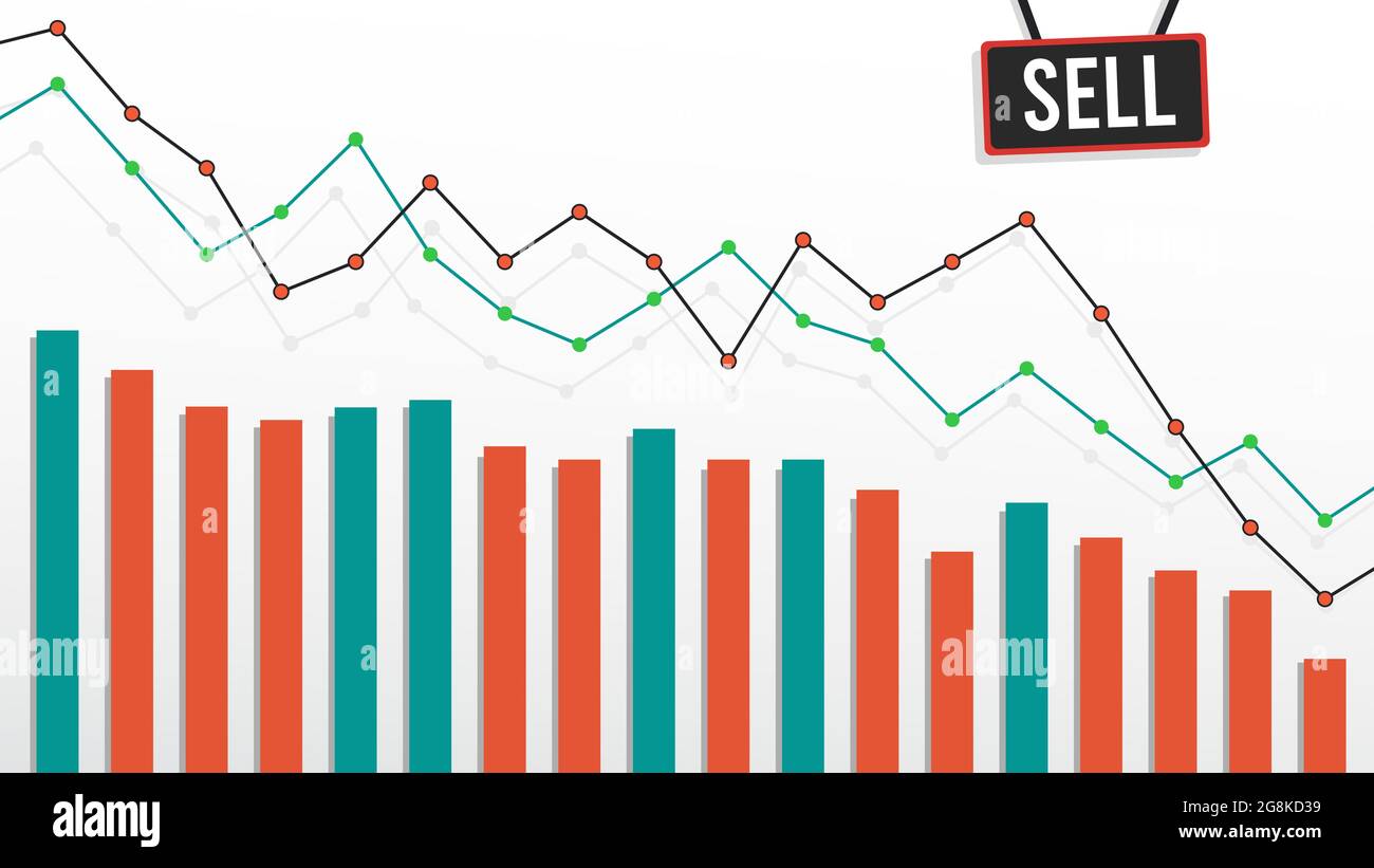 Lined bear market charts, graphic. Financial and economic downtrend ...