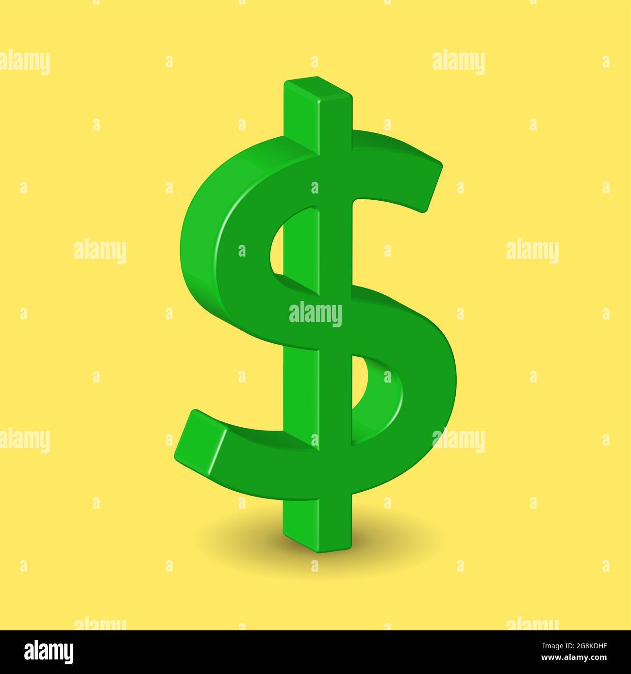 3D Vector illustration of green dollar sign isolated in yellow color ...