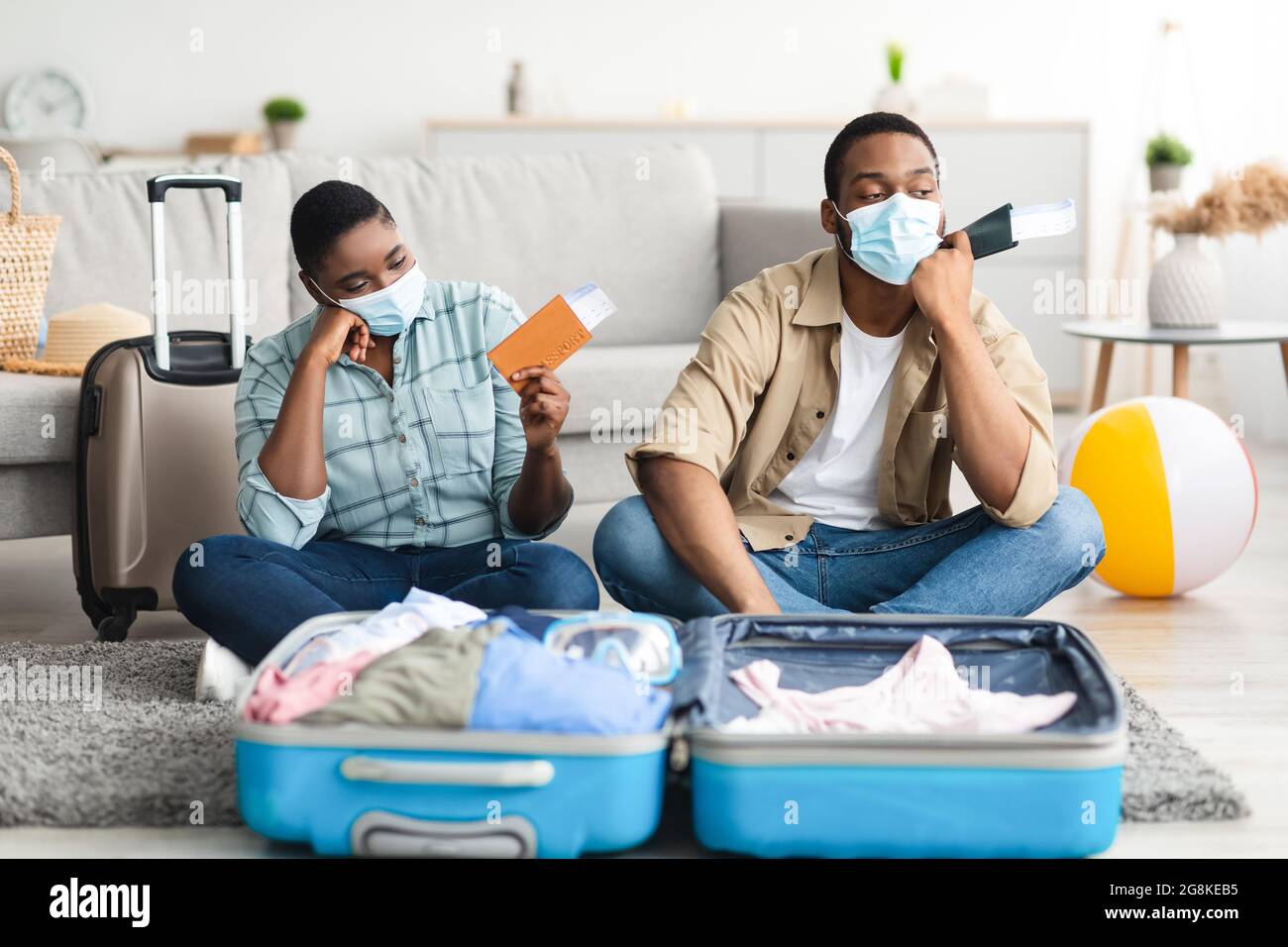 Sad Black Tourists Couple After Tour Cancellation Holding Tickets ...