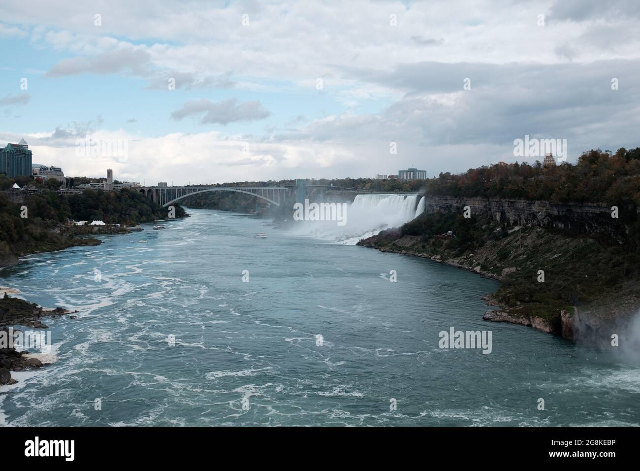 Scenic view of streaming water of Niagara river; the famous touristic ...