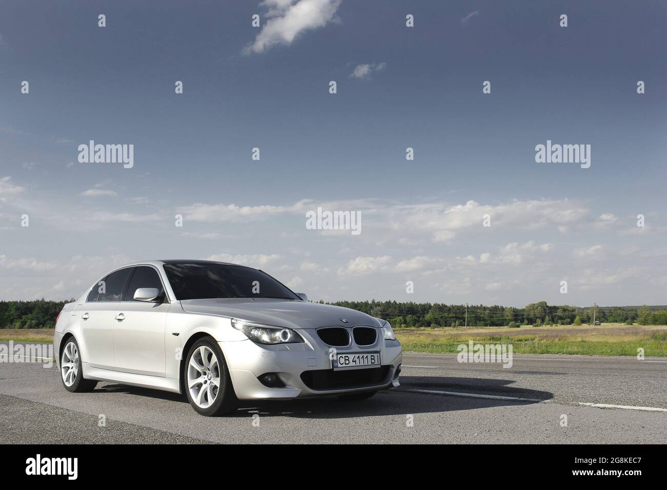 Chernihiv, Ukraine - July 6, 2018: Gray car BMW E60 on the road Stock ...
