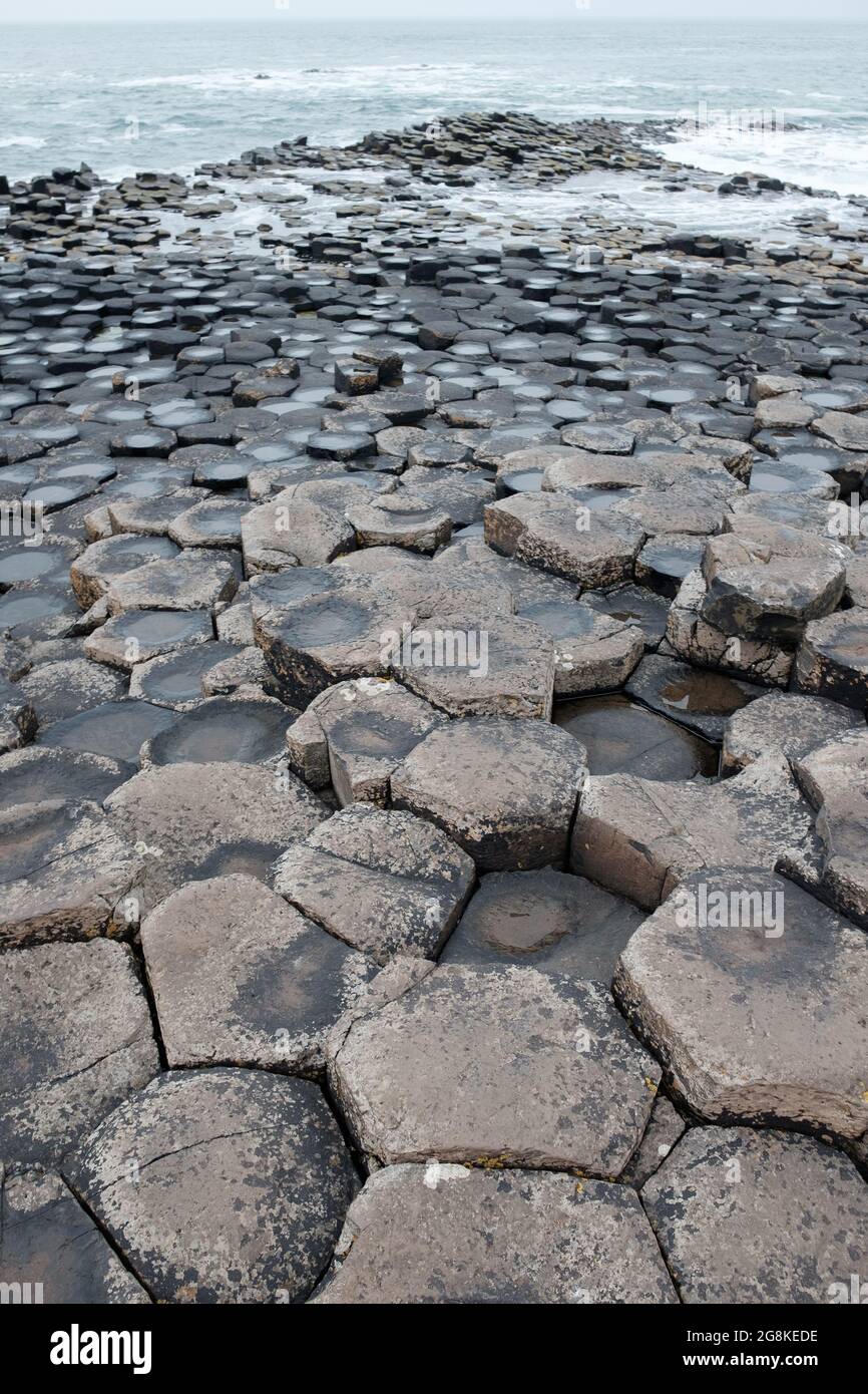 Closeup of basalt columns of Giant's Causeway; popular touristic ...