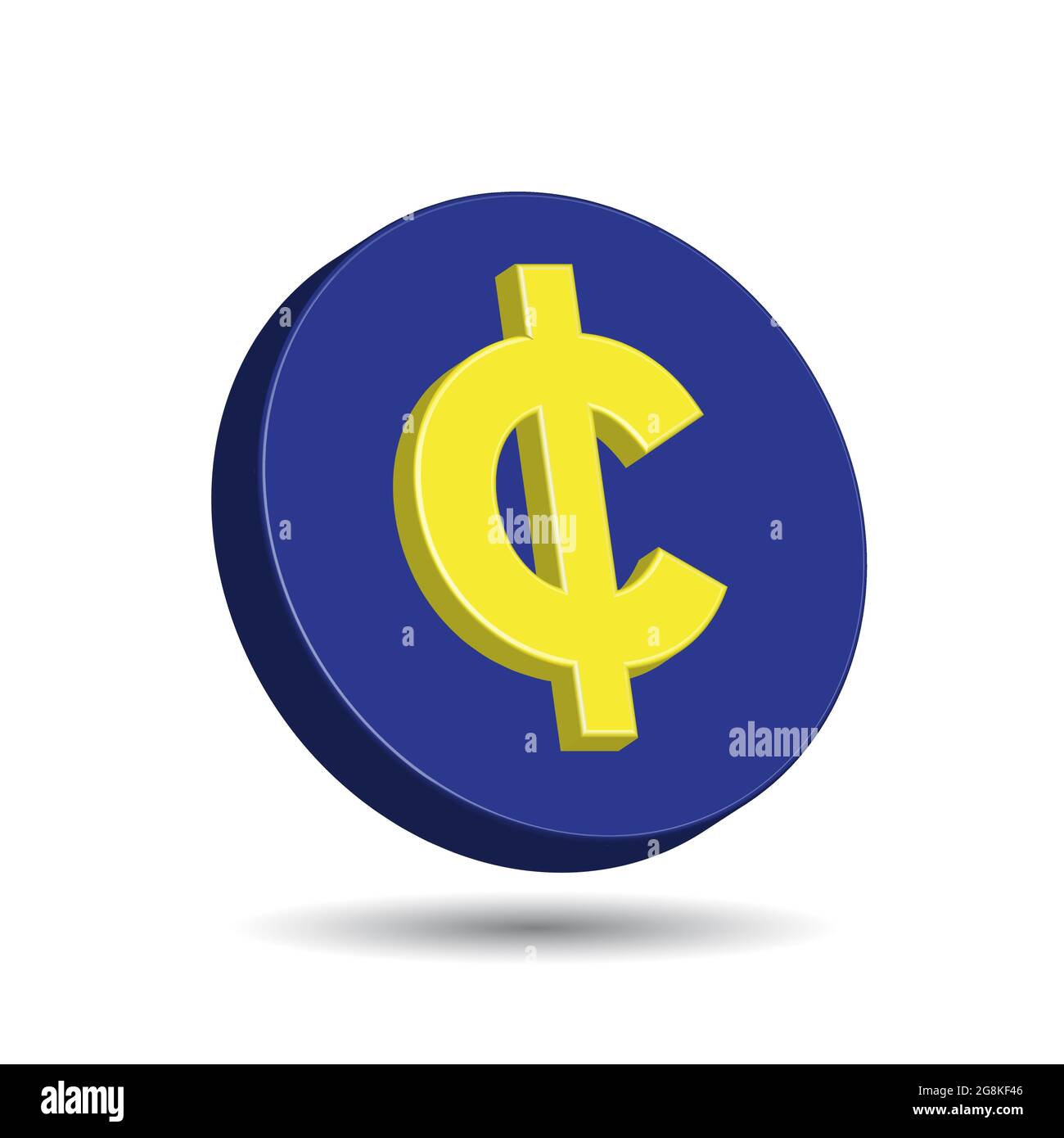 Blue Plastic Coin with Yellow Cent Sign isolated in white color ...