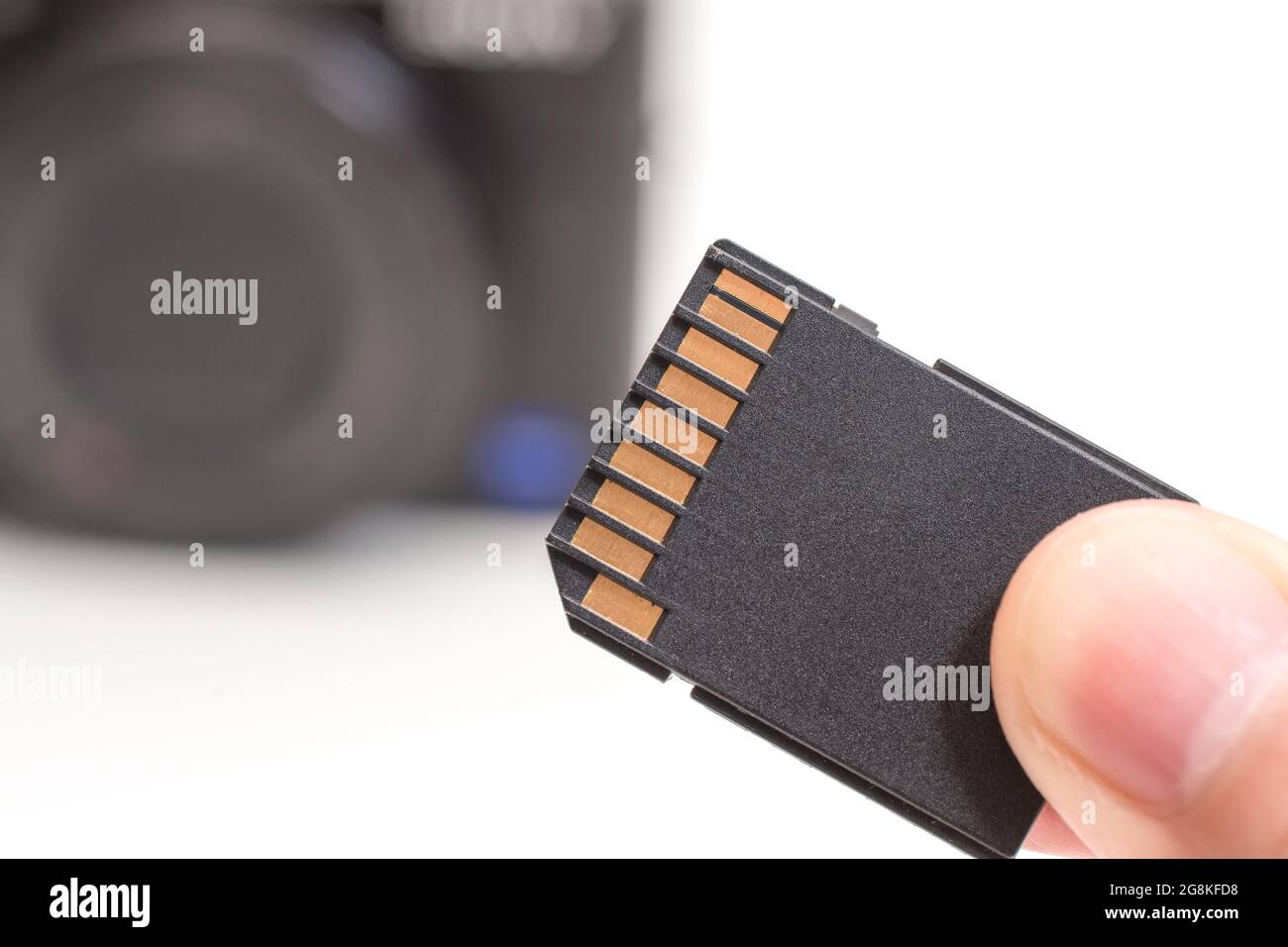 male hand holding sd memory card. Isolated on white background Stock ...