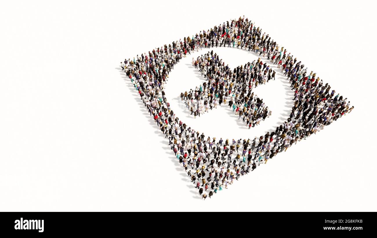 Concept or conceptual large gathering of people forming a cross sign on ...