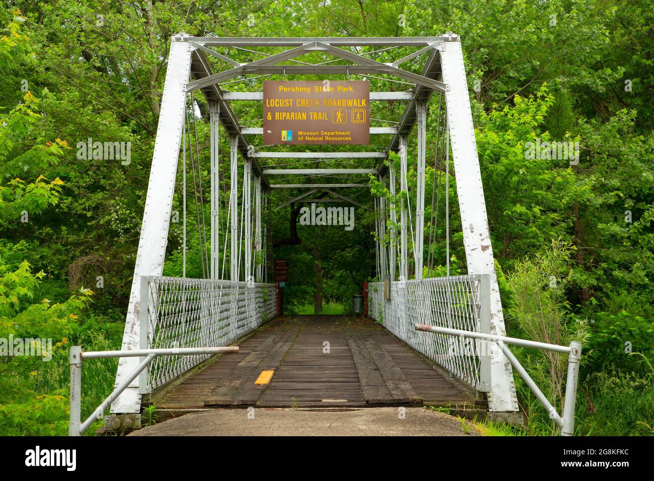 Locust Creek Boardwalk trailhead bridge, Pershing State Park, Missouri ...