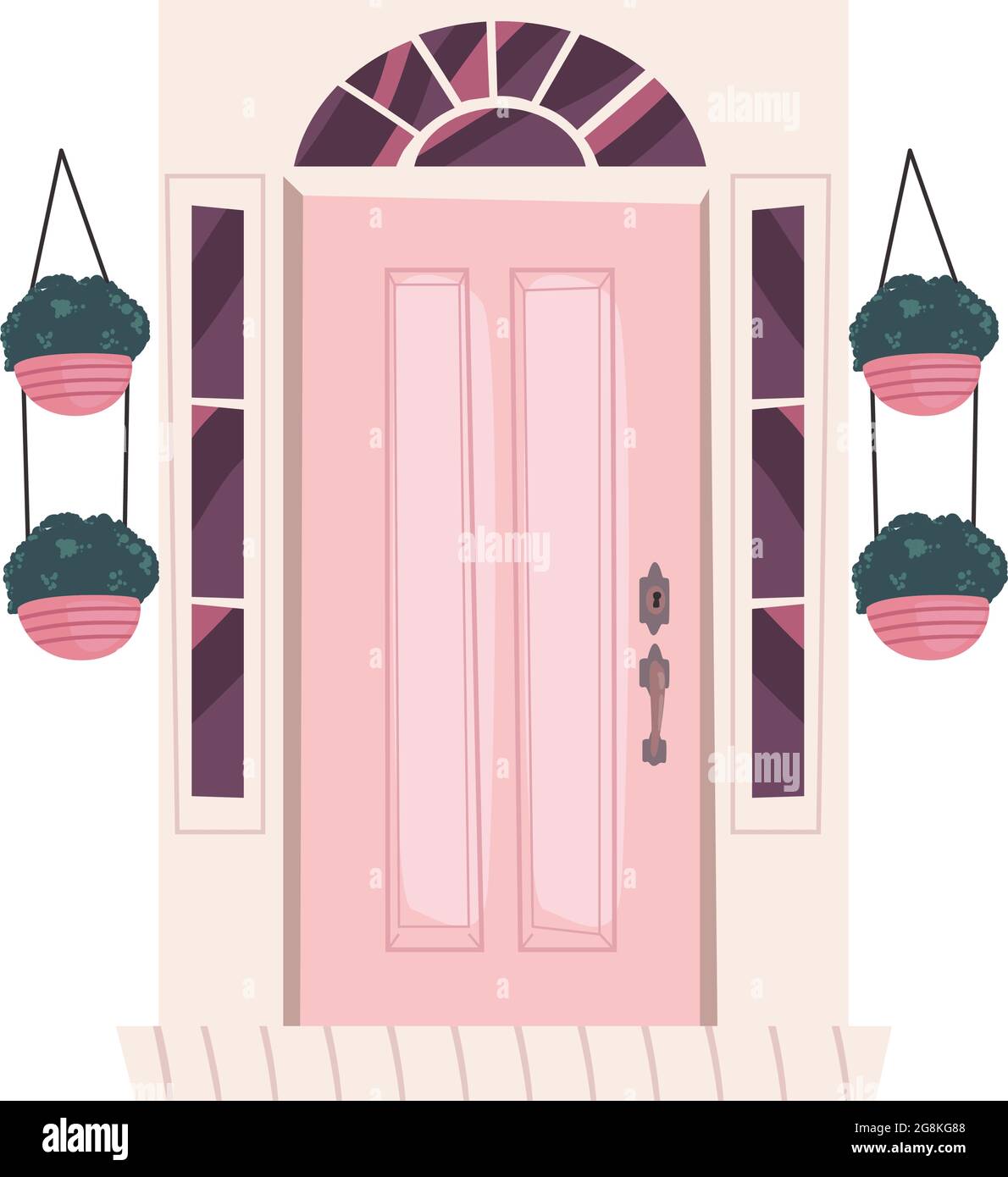 front pink door with plants Stock Vector Image & Art - Alamy