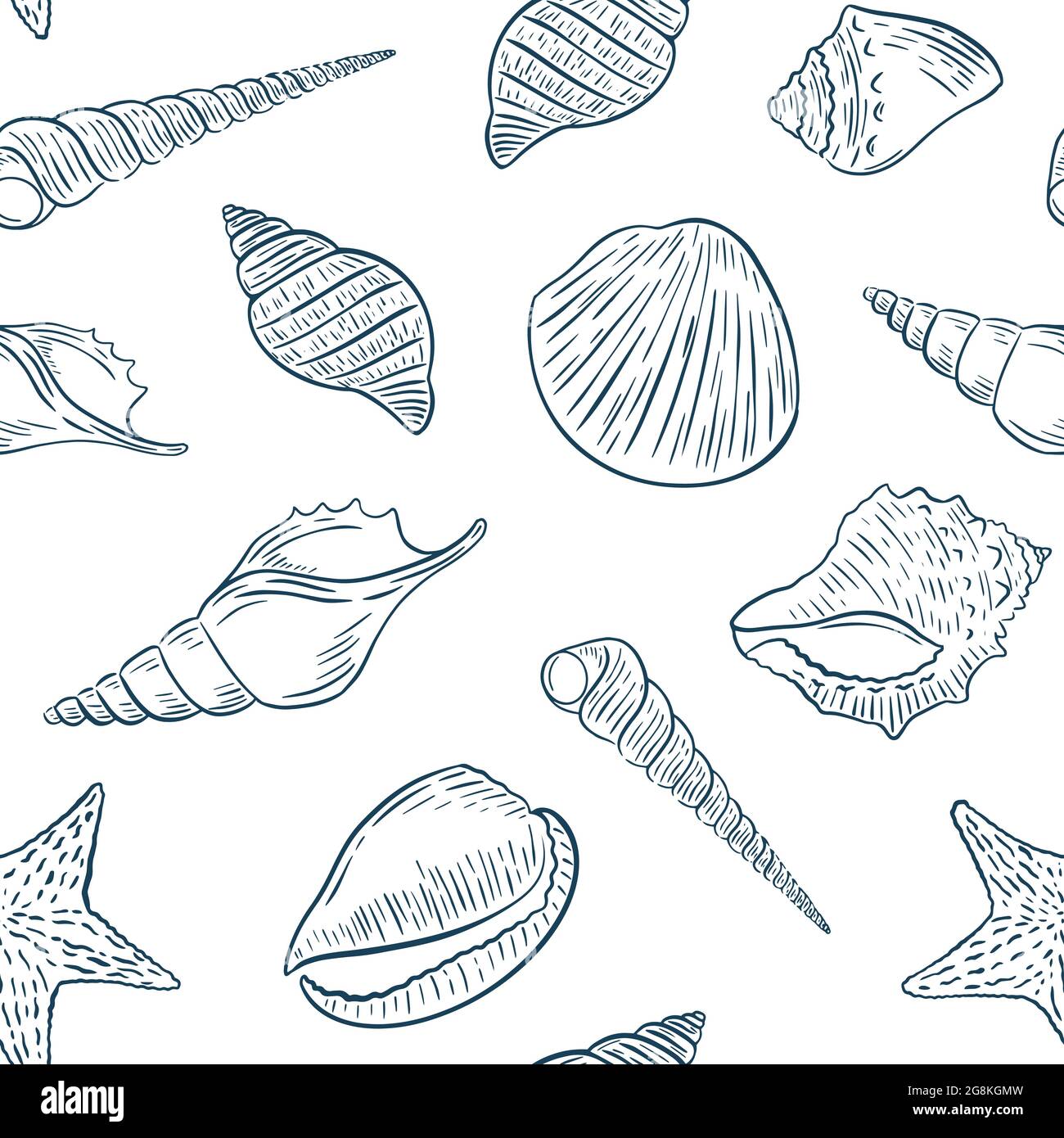 Pattern seashells sketch hand drawing, vector illustration. Seamless ...