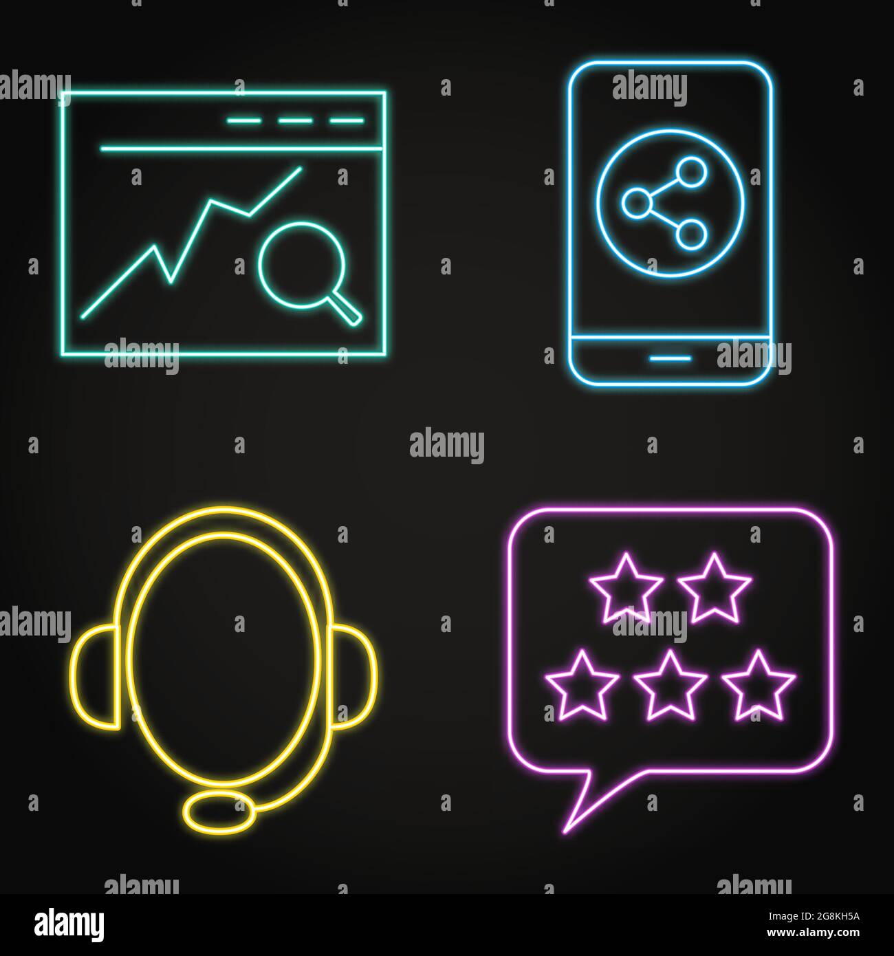 Neon communication with customer icon set in line style. Helpdesk ...