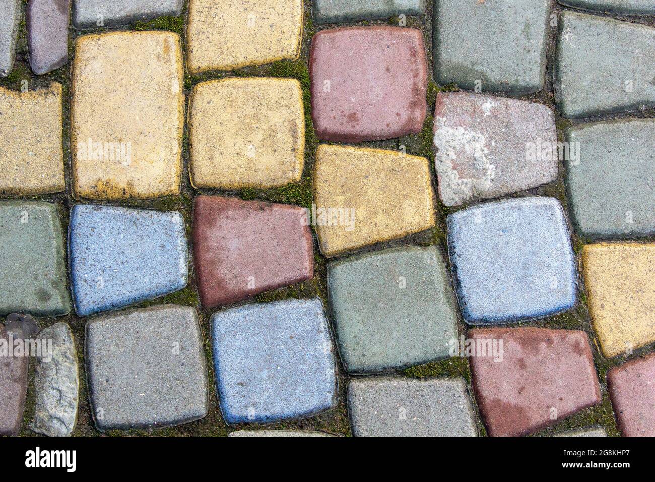 multi-color concrete paving slab. Beautiful pattern, background close ...