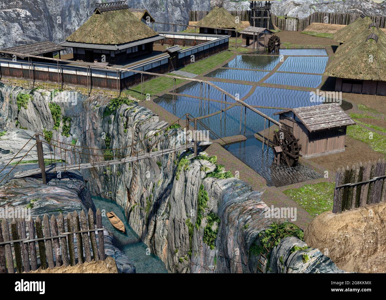 3D rendering of an old traditional ninja village Stock Photo - Alamy