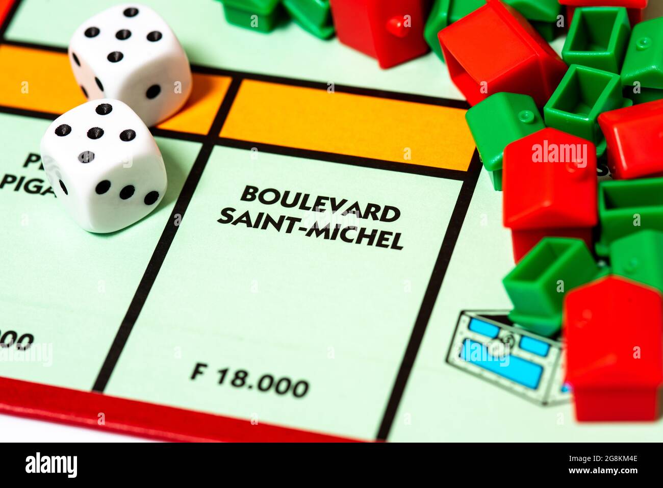 Boulevard Saint Michel. Close up of French Monopoly Board Stock Photo ...