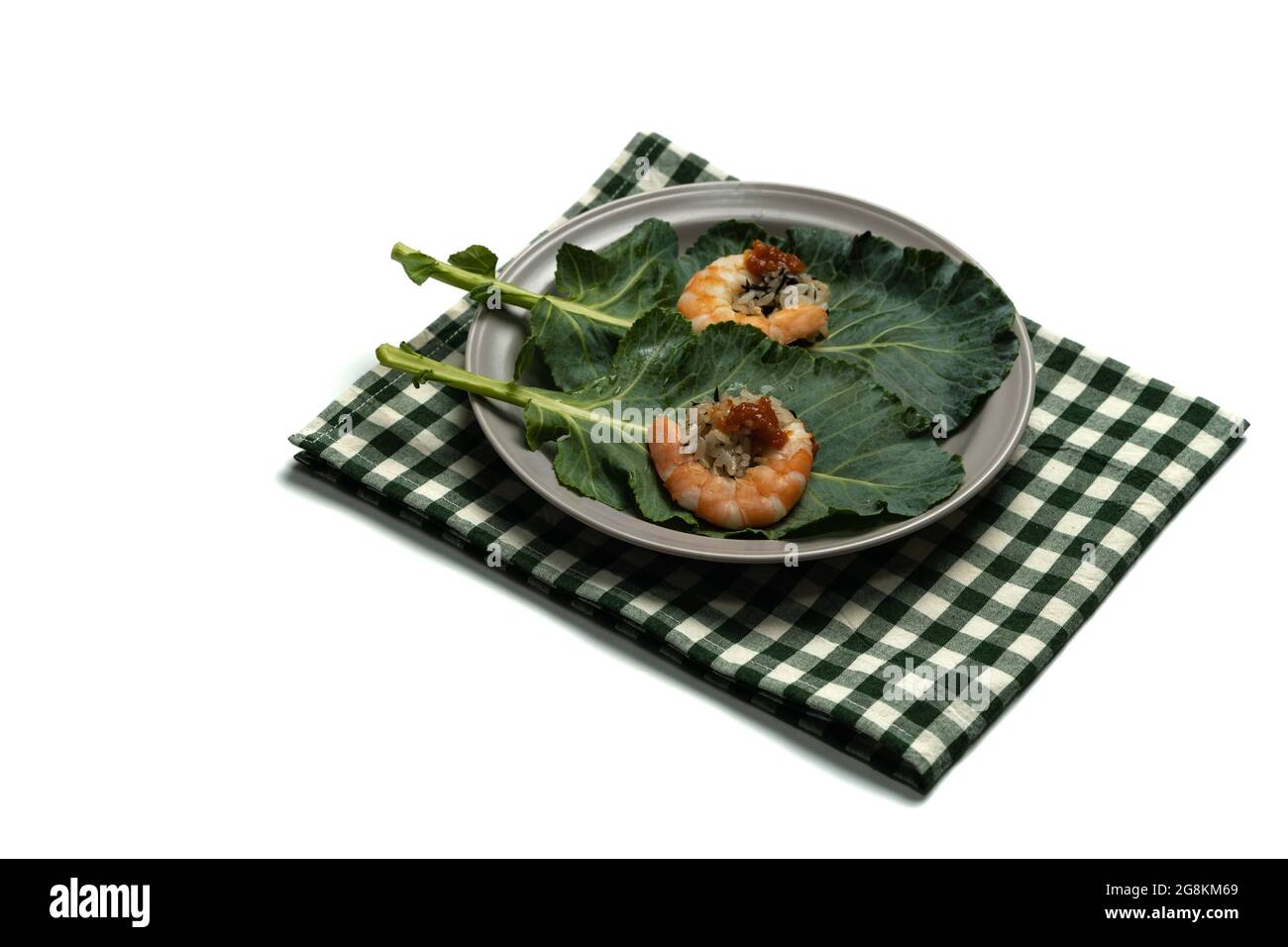 A type of Leaf Wraps and Rice ( Ssambap ) eaten with boiled shrimp ...