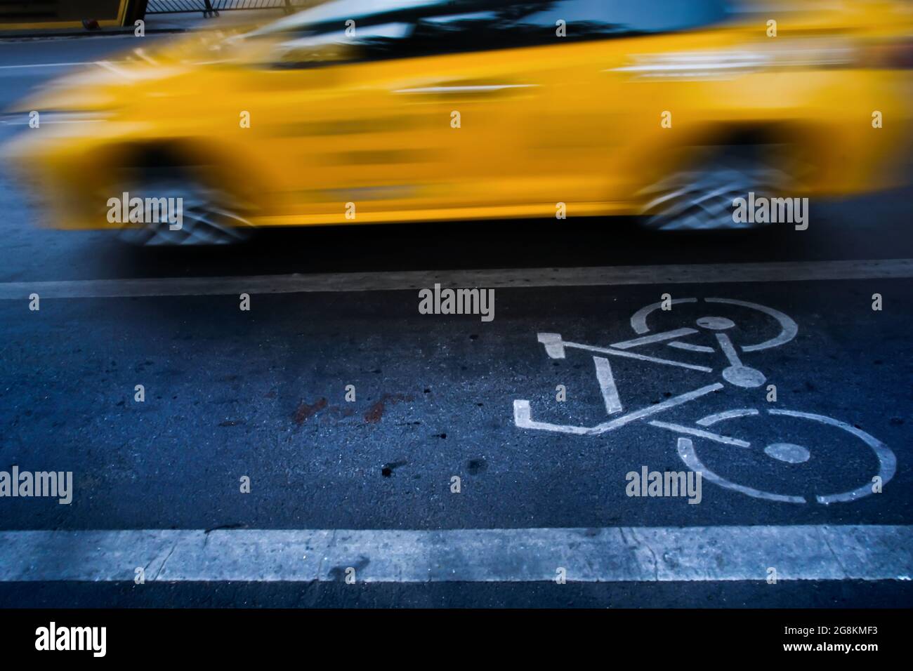 Separate bicycle lane and bike path sign on an asphalt road, traffic ...