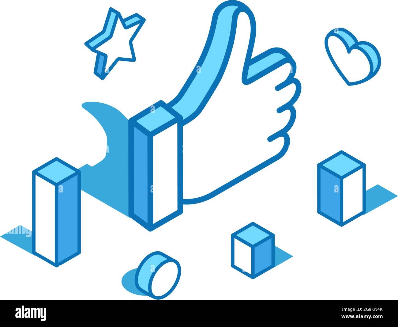 Like, thumb up blue line isometric illustration. Approve gesture, best ...