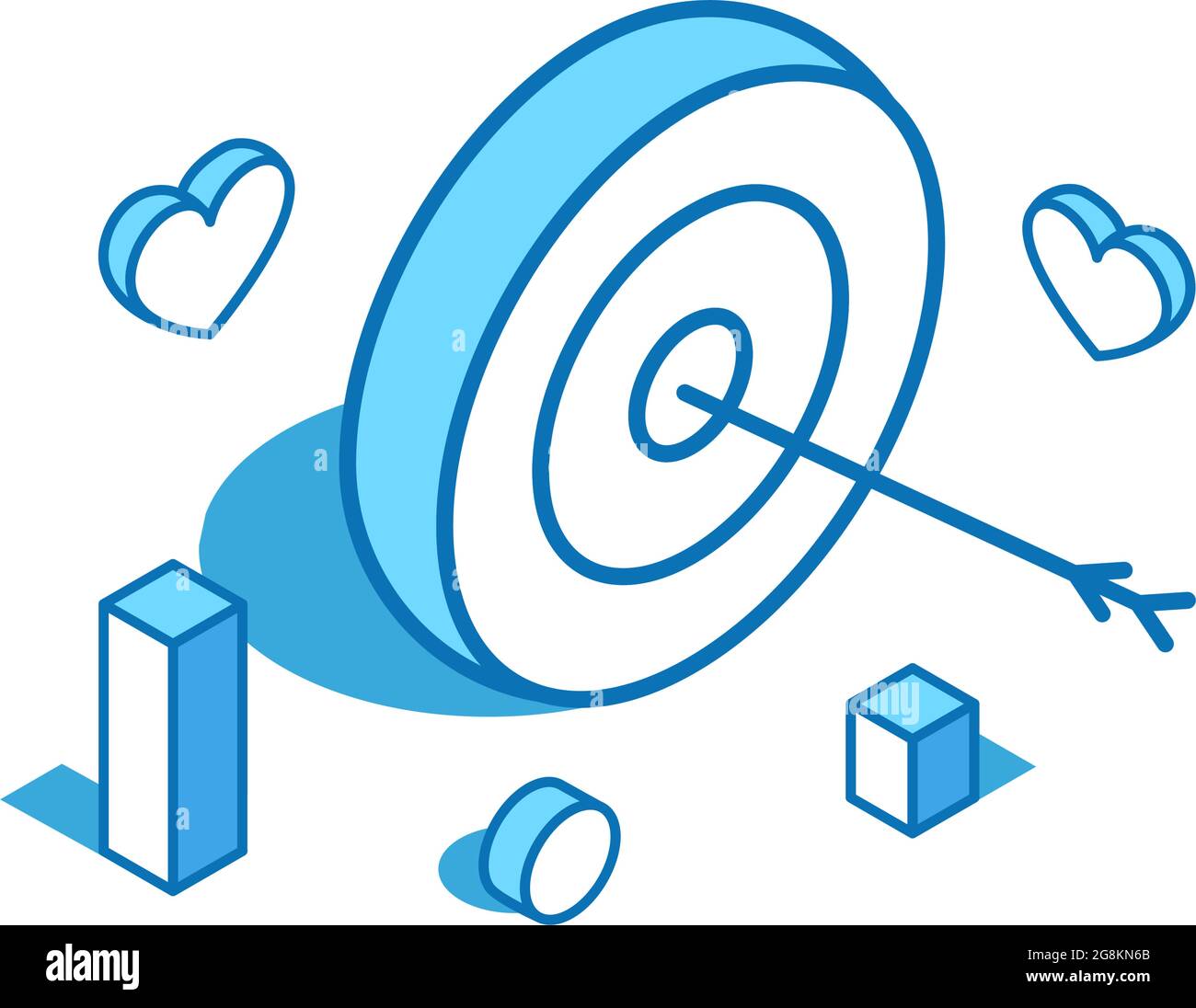 Bullseye arrow blue line isometric illustration. Target, goal 3D banner ...