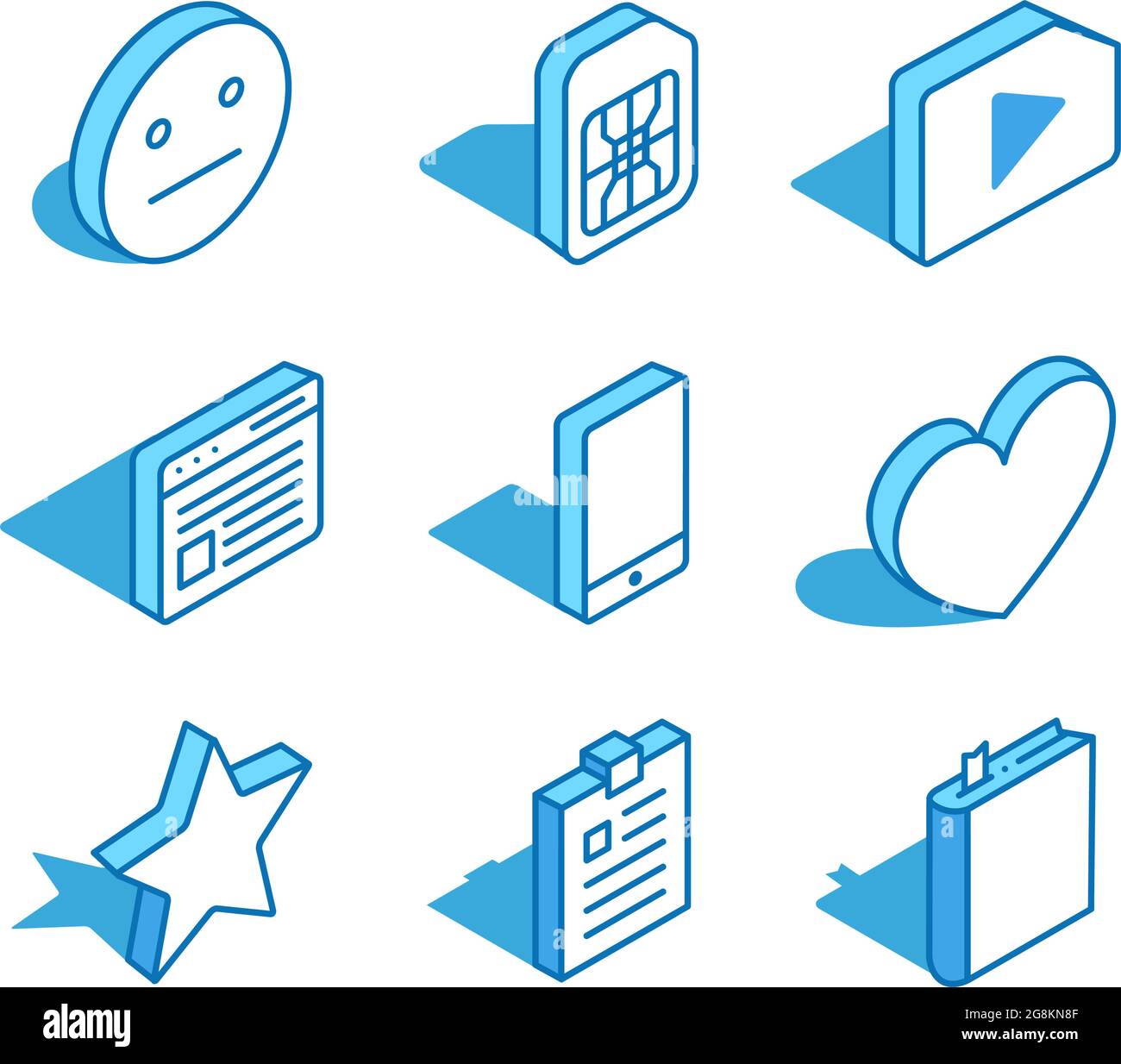 Set of web isometric icon. SIM card, phone, heart, star, book and more ...