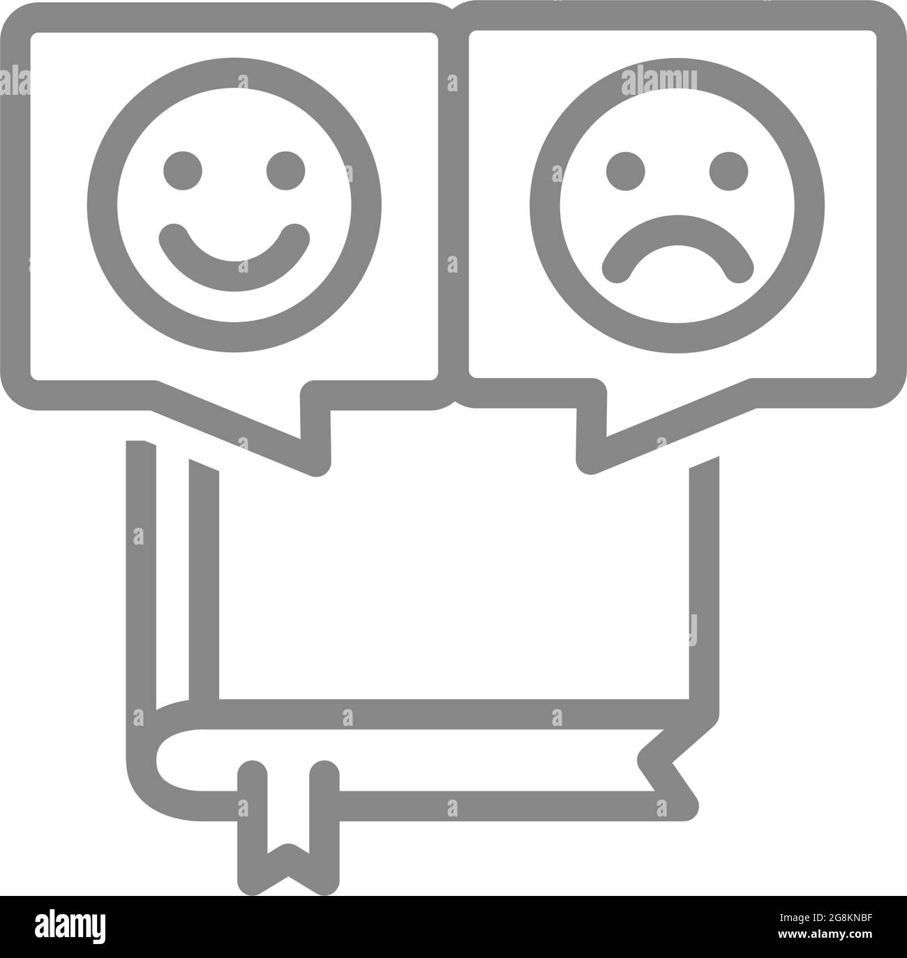 Book with different emotions line icon. Reader feedback, positive and ...
